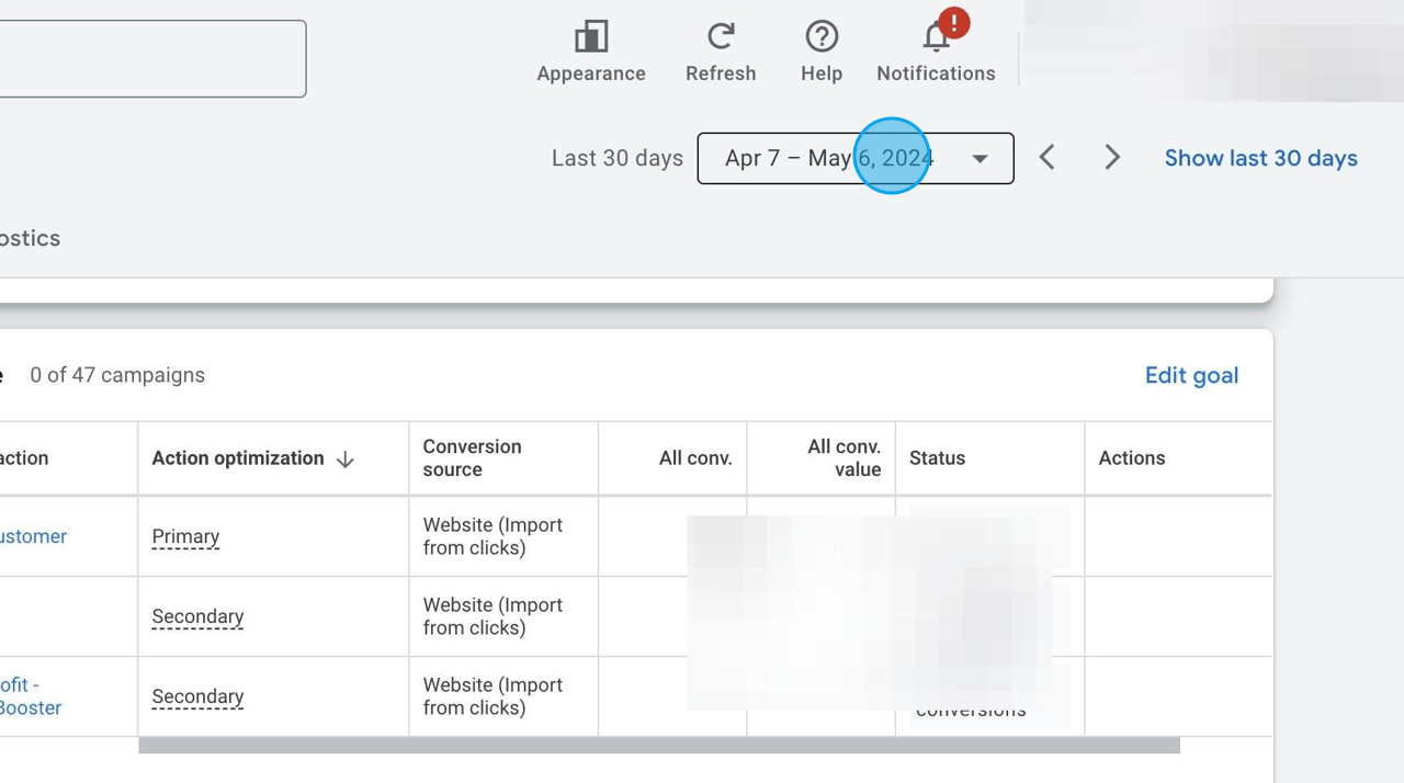 How to take a screenshot of Google Ads Conversions (New UI)